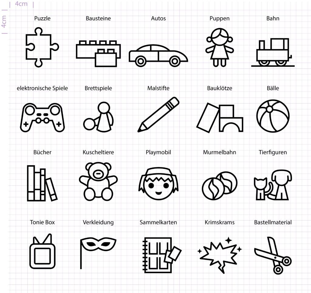 Piktogramm Spielzeuge - Fräulein K. Sagt Ja Partyshop