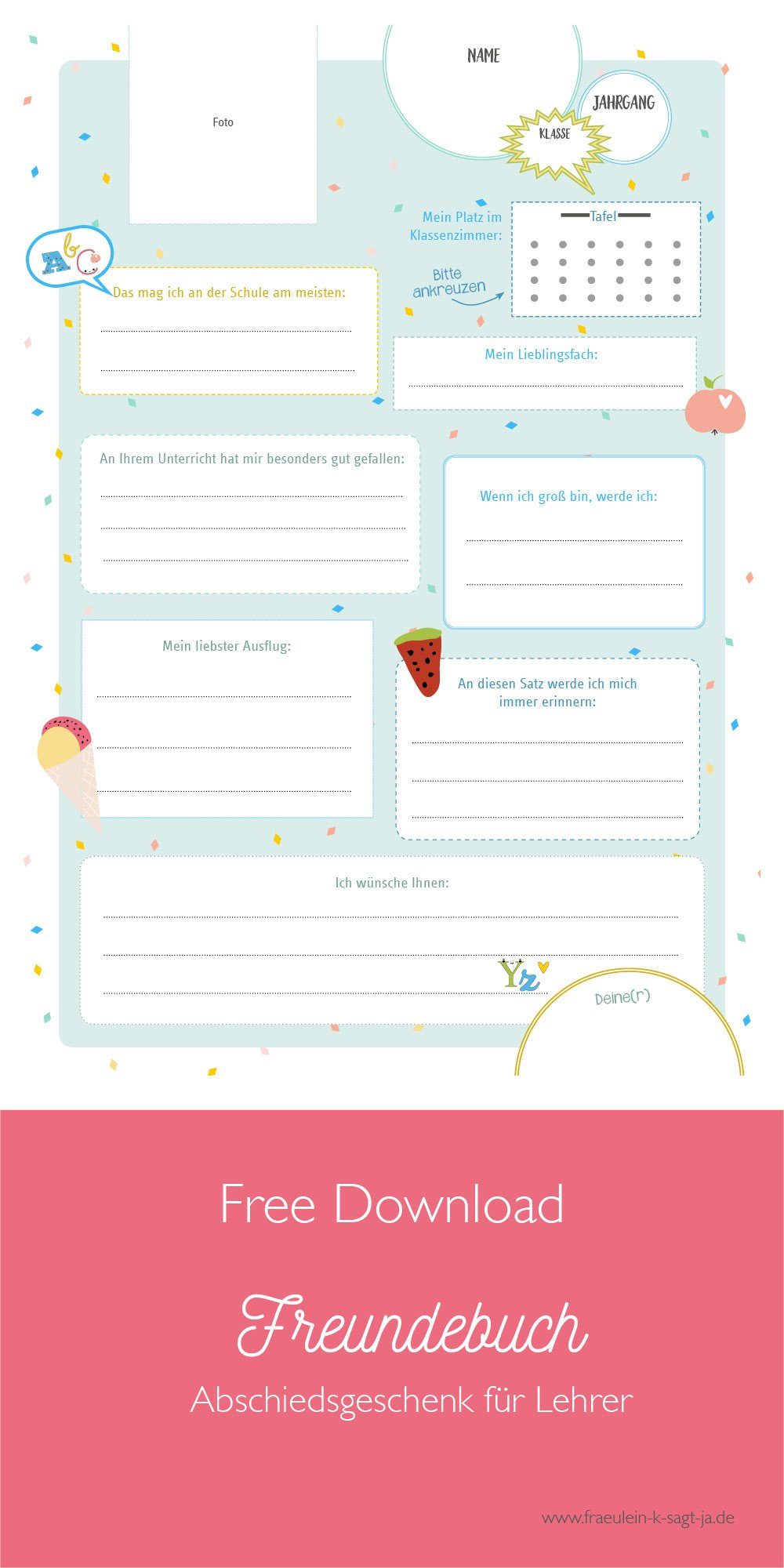 Abschiedsgeschenk für Lehrer: Freundebuch mit Download Vorlage ...